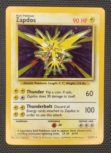Zapdos Base Set Unlimited 1999 Pokemon Holo Rare Lightly Played | eBay