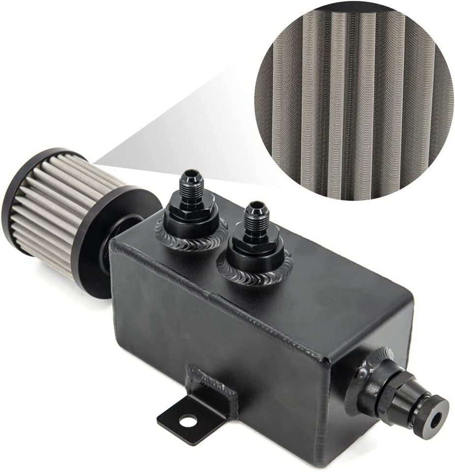 1L Oil Catch Can Reservoir Tank Breather Filter Baffled+10AN Fuel Line ...