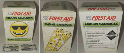 FIRST AID EMOJIS Smiley Face Adhesive Kids Strip Bandages 3/4"x3" 100 ...