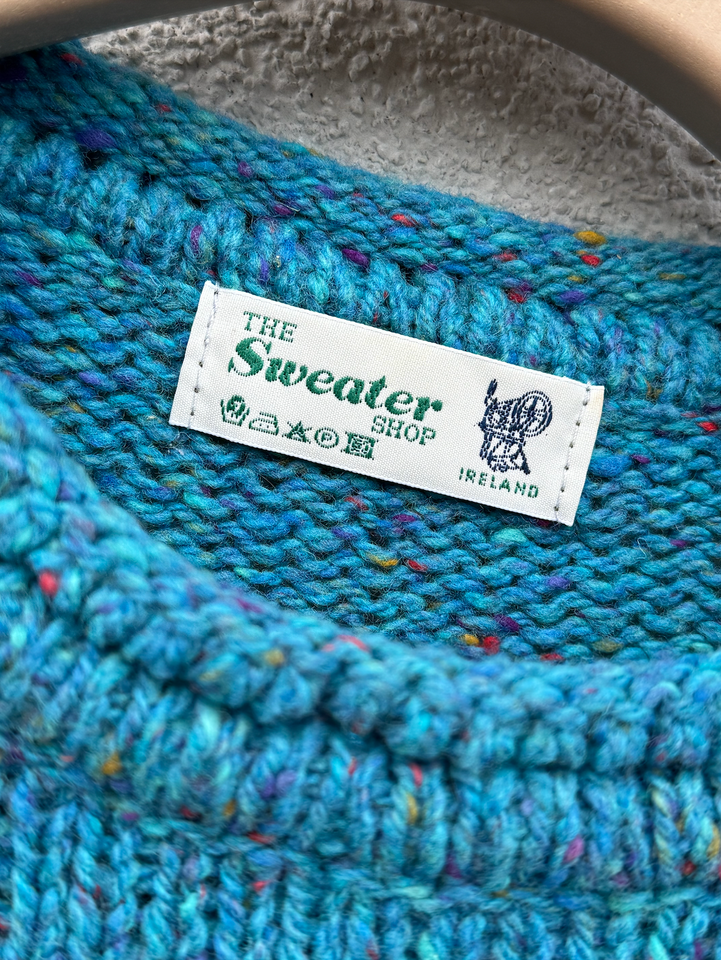 Cable Knit Fisherman Sweater Womens SMALL Merino Wool Blue Warm Made in ...