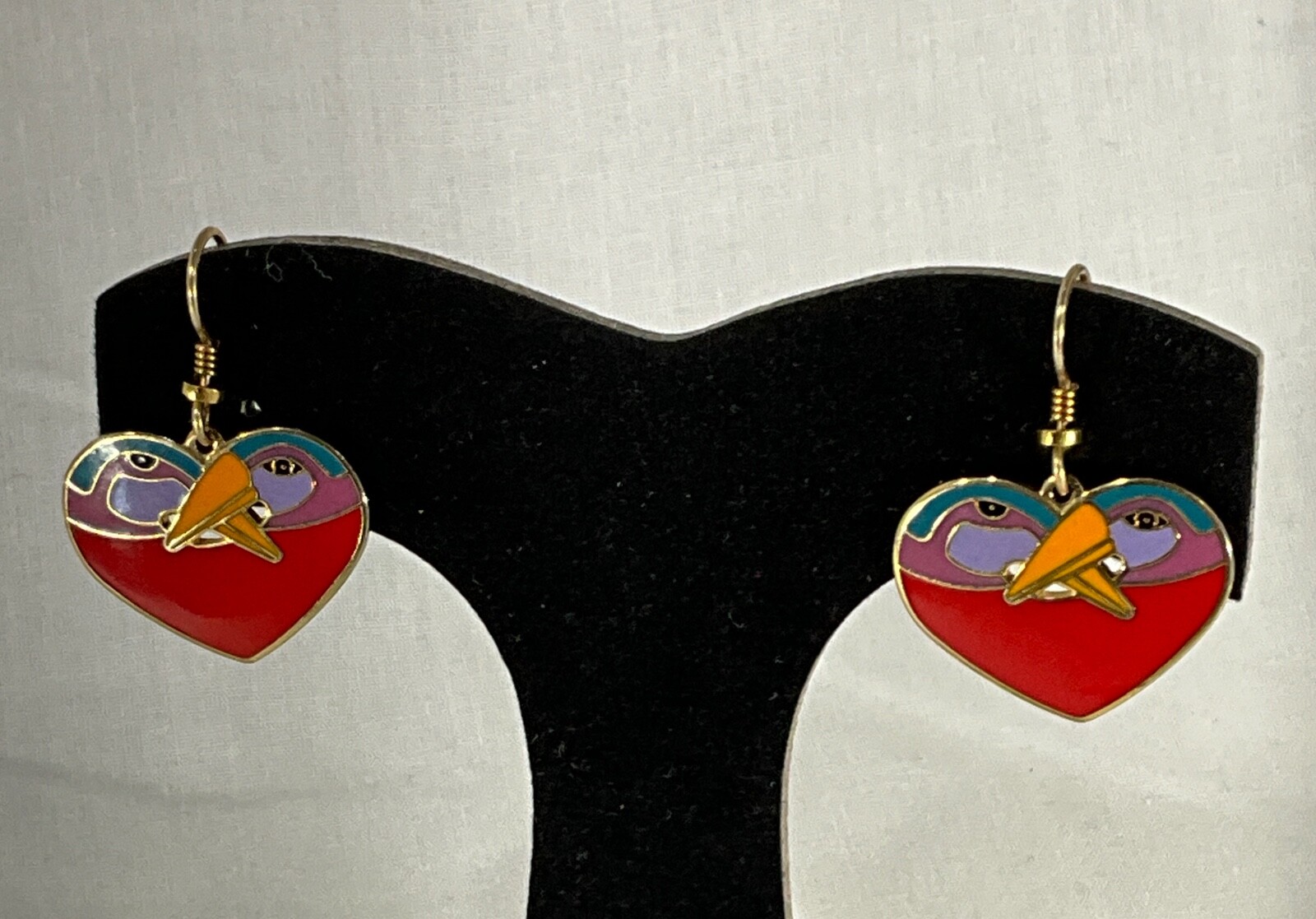 Vintage Laurel Burch Bird Heart gold plated dangle earrings | eBay