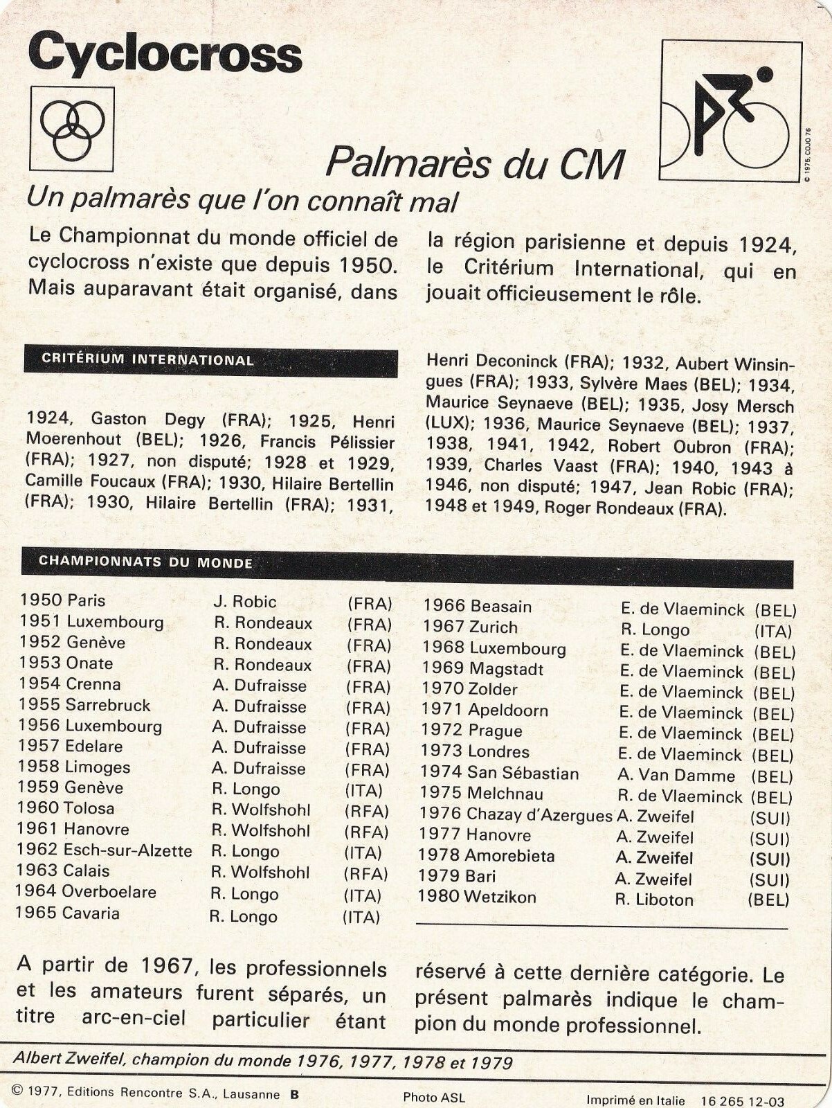 CYCLISME carte cycliste fiche photo ALBERT ZWEIFEL champion du monde ...