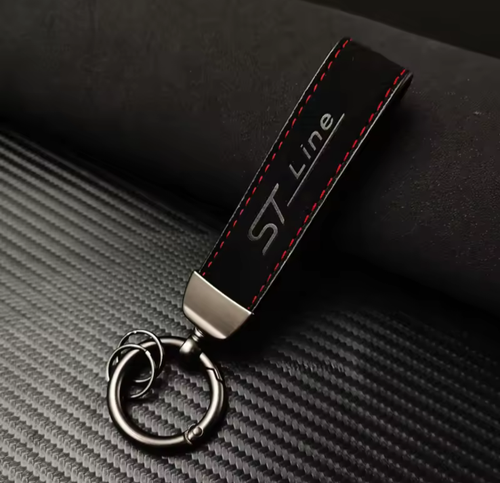 LEATHER SUEDE + METAL ST LINE KEYRING KEYCHAIN FOR FORD FOCUS FIESTA ...