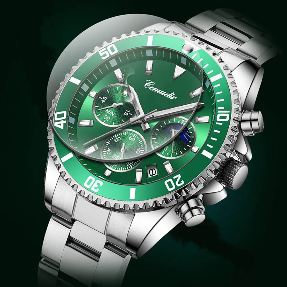 COMUDIR Stainless Steel Mens Watch Chronograph Waterproof Date Quartz ...