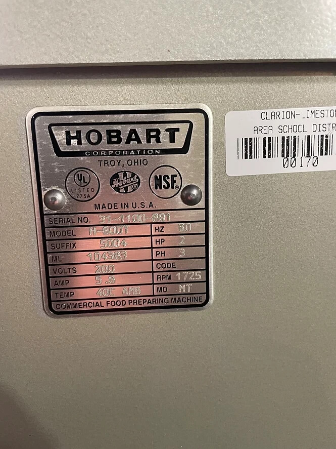 Beautiful Hobart H600T 2 HP 3 phase mixer | eBay