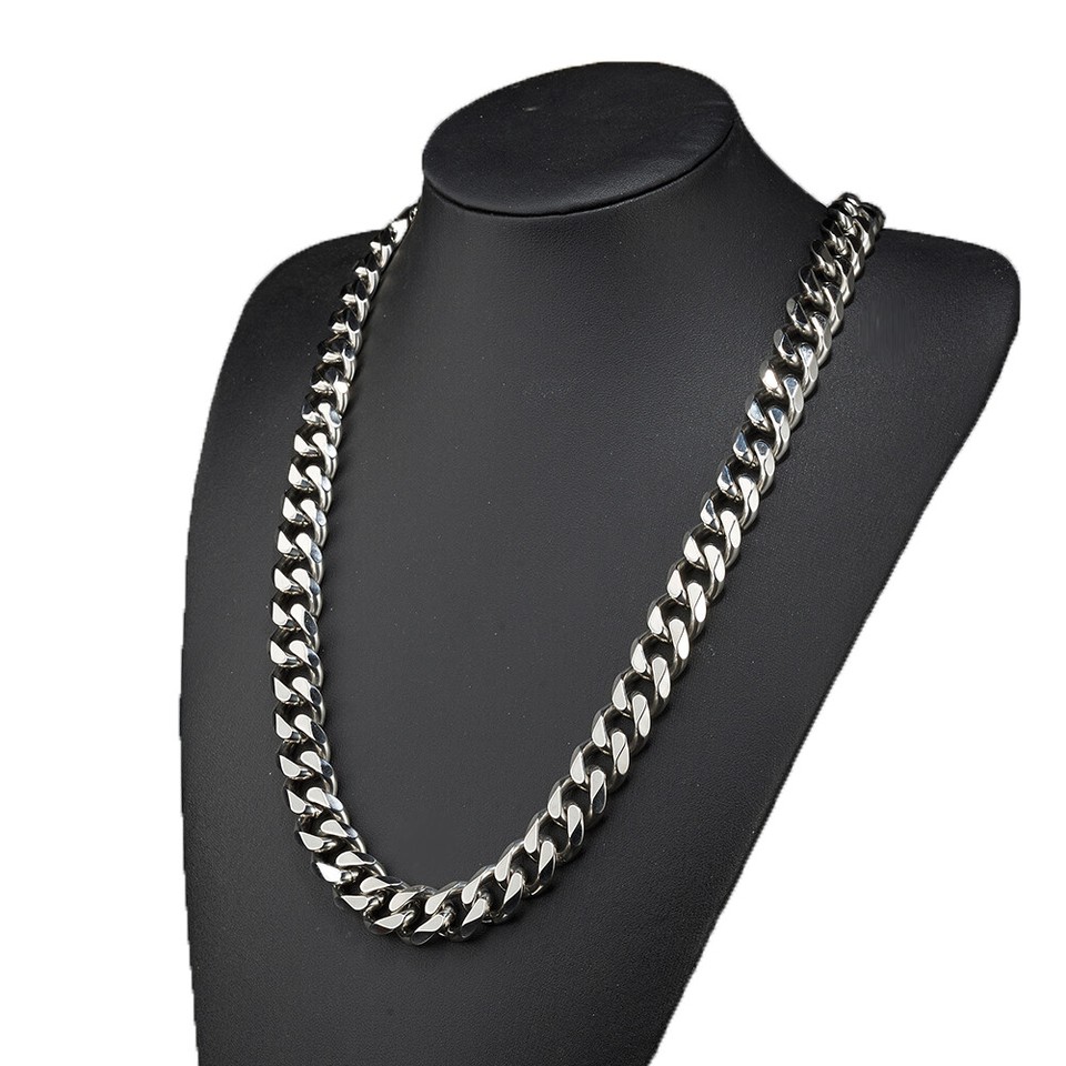 Men's Choker Tail Hip Hop Rapper Stainless Steel Silver Cuban Chain ...
