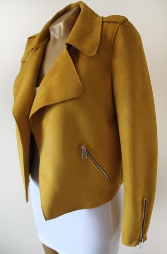River Island Mustard Soft Faux Suede Biker Jacket 8 Waterfall Draped ...