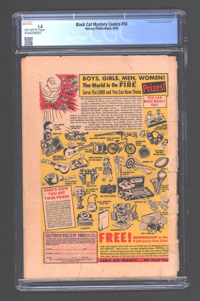 Black Cat Mystery Comics 50 CGC 1.5 Off White Classic Radium Cover | eBay
