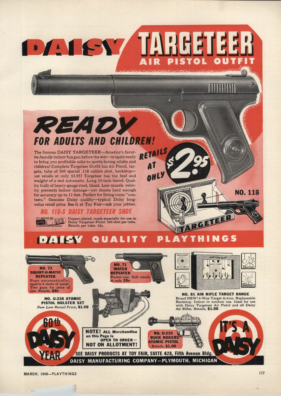 1948 PAPER AD 2 PG Daisy Air Rifle Target Buck Rogers Atomic Pistol Red ...