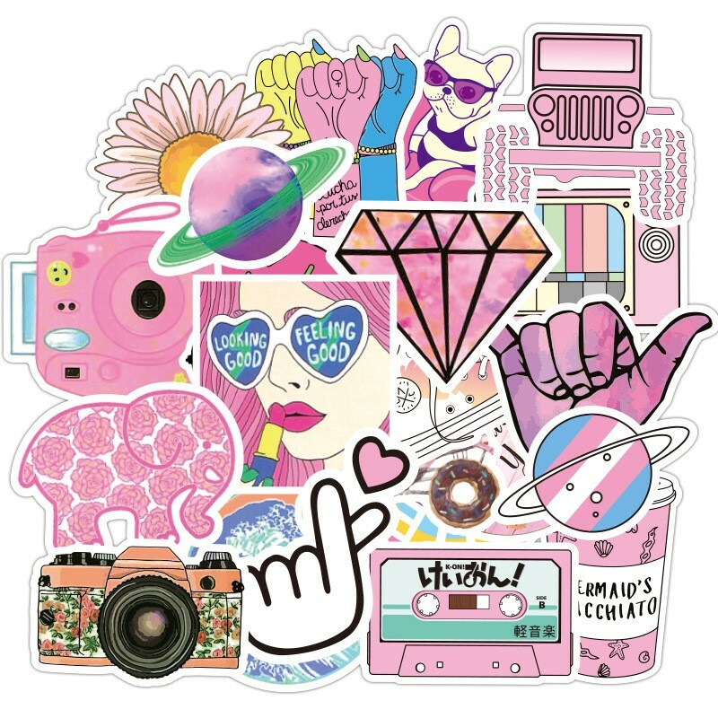 50 Pink girl cute teens Stickers for Water Bottles Laptop Hydro Flask ...
