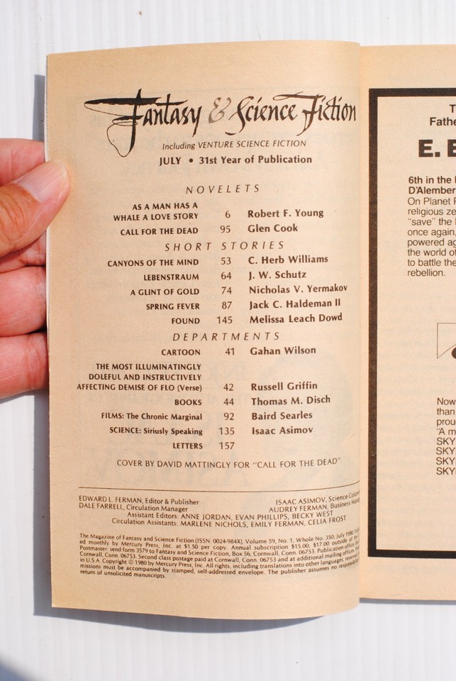Fantasy & Science Fiction 10 issues 1980 John Brunner, Glen Cook ...