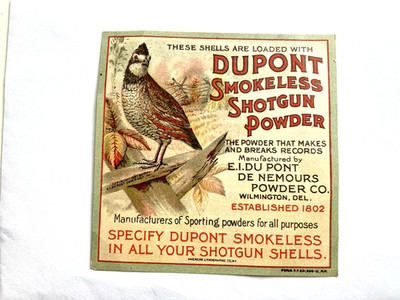 DUPONT SMOKELESS SHOTGUN POWDER SHELL BOX INSERT LABEL QUAIL | eBay