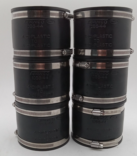 Lot of 6 Fernco 1056-44 Pipe Coupling 4" C1 Plastic Flexible Pipe ...