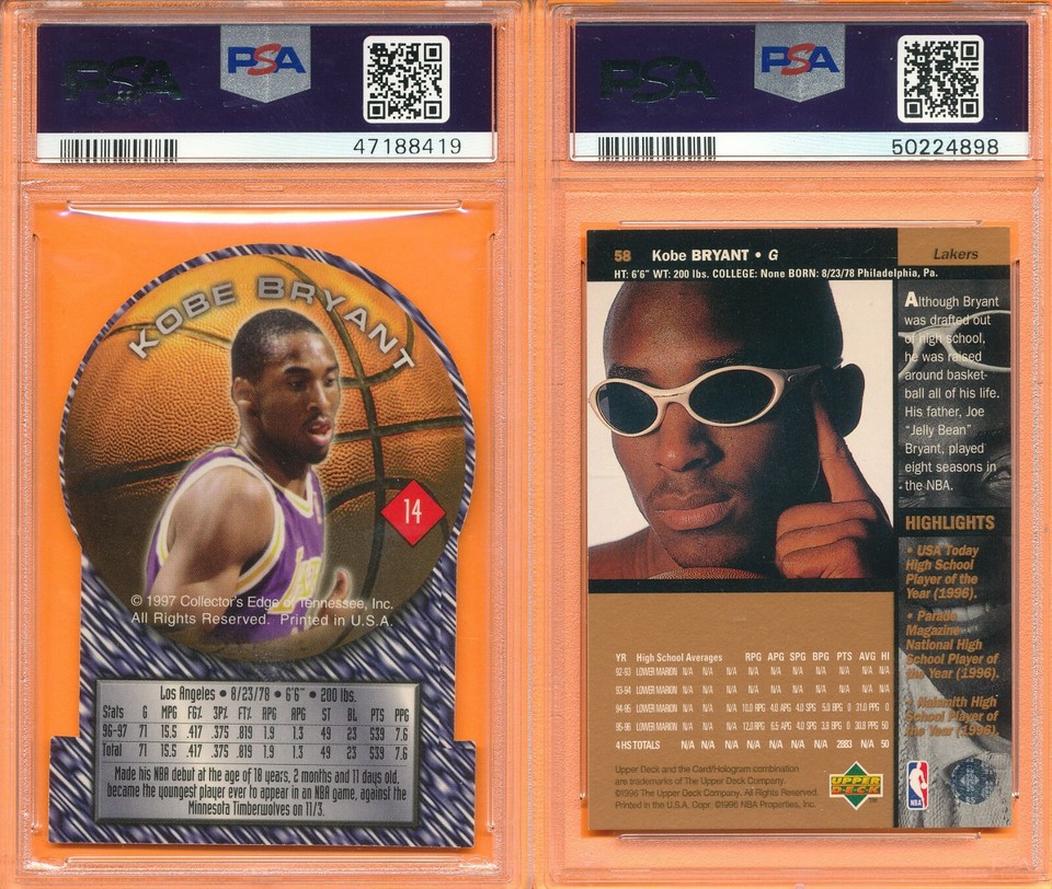 KOBE LOT 2) PSA 8 NM-MT 1996 UPPER DECK BRYANT ROOKIE 1997 IMPULSE ...