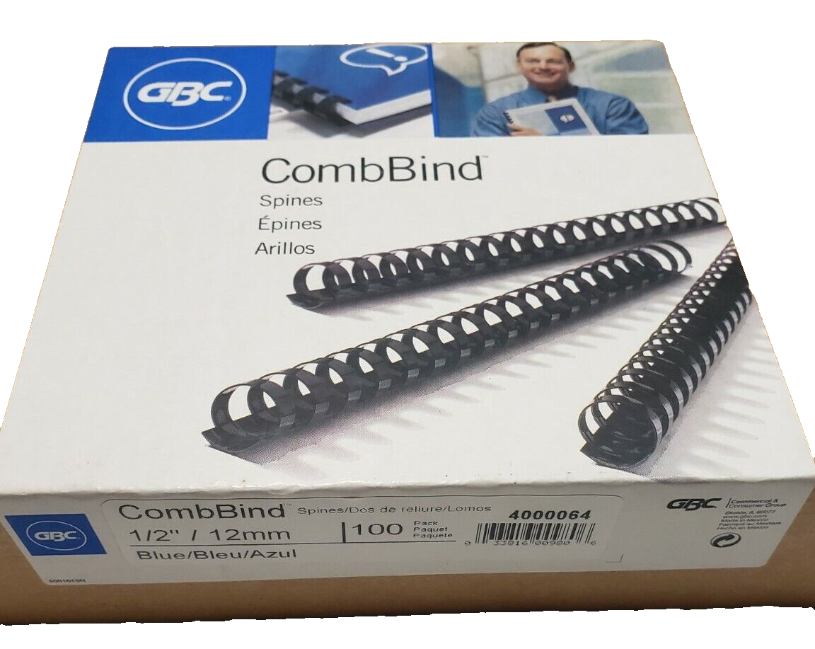 Blue GBC CombBind Standard Binder Spines 1/2 in 12mm Diameter 90 Sheet ...