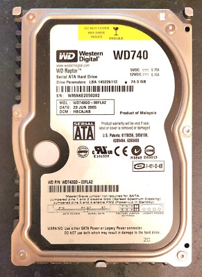 WD Raptor 74GB WD740 WD740GD-00FLA2 SATA 3.5" HBCAJAB 2061-701213-100 ...