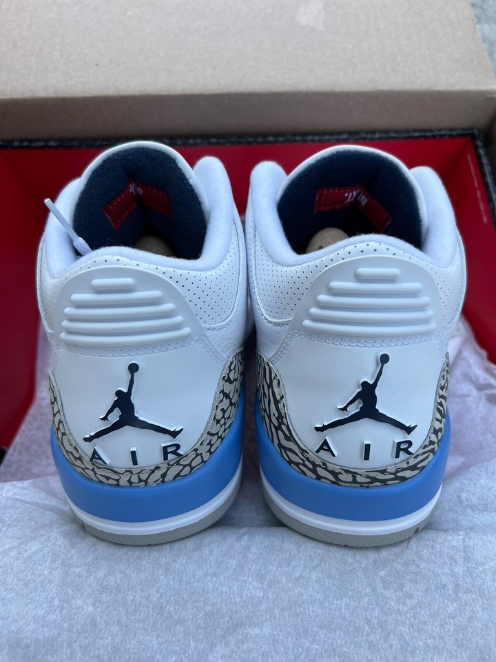 New In Box Jordan Retro 3 UNC Carolina Valor Blue Tech Grey Size 9 2020 ...