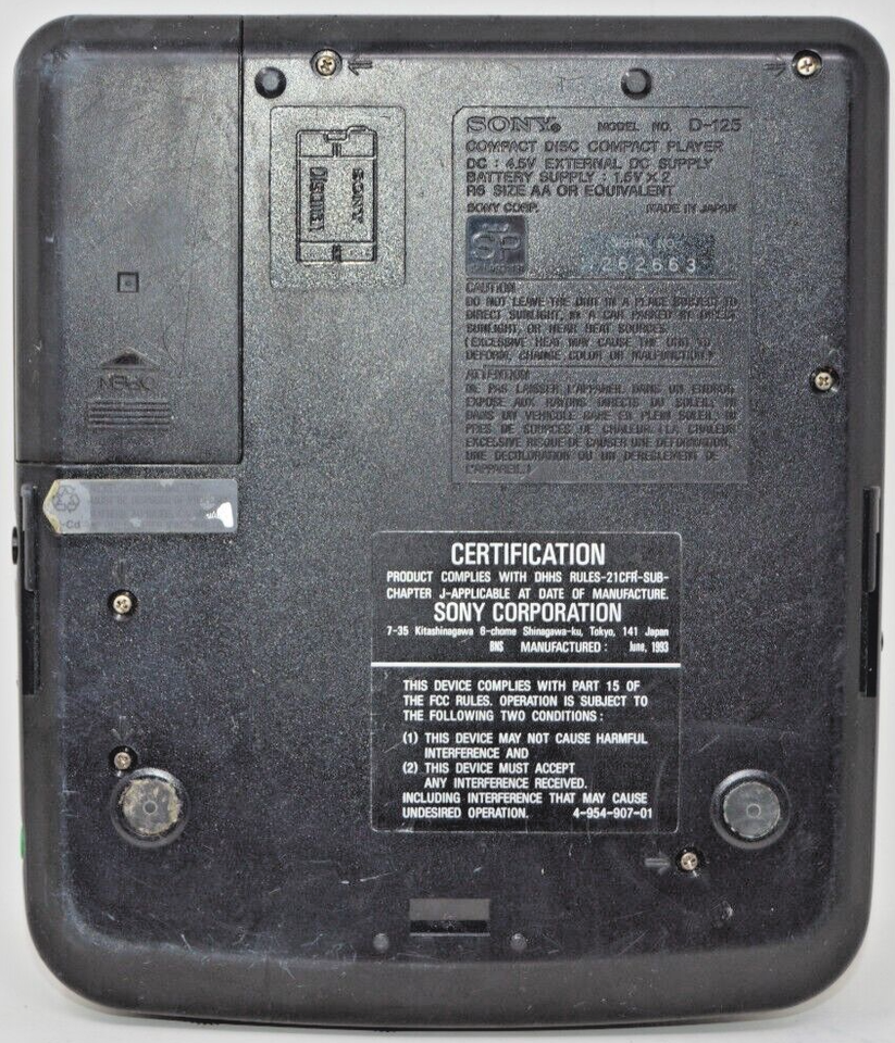 Sony Discman D-125 Portable Compact Disc Compact Player Battery ...