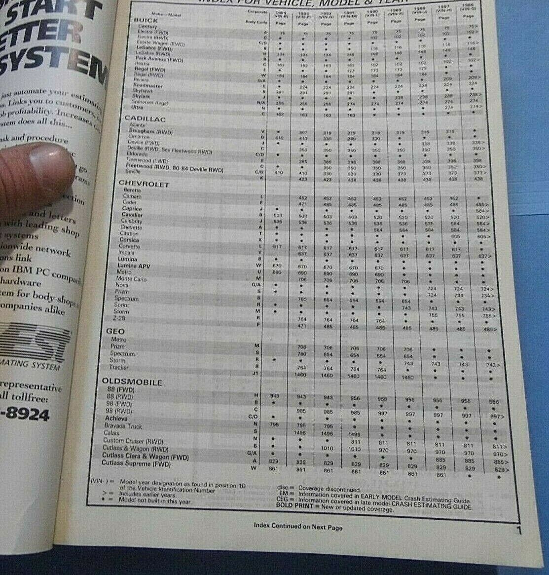 October 1993 Motor Crash Estimating Guide Manua bookl For General ...