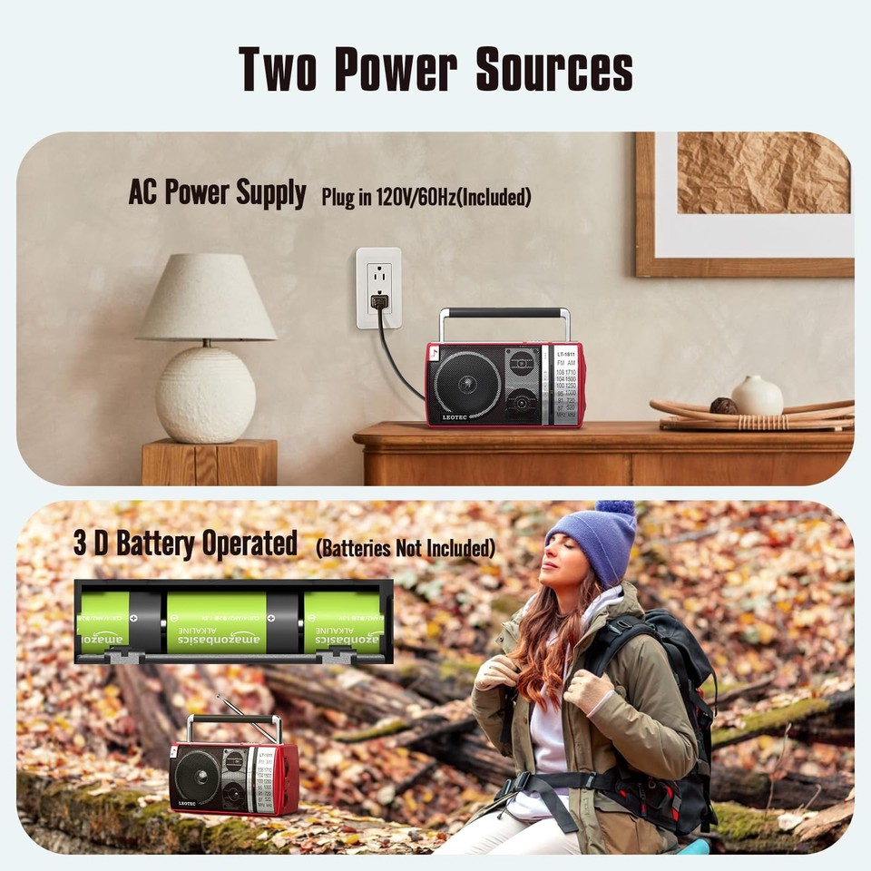 AM FM Radio, Portable Bluetooth Radio, Plug in Wall or Battery Operated ...