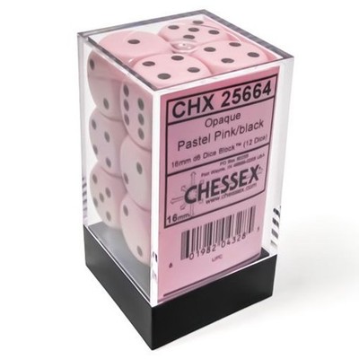 Chessex Manufacturing D6 Cube 16Mm Opaque Pastel Pink Black 12 | eBay