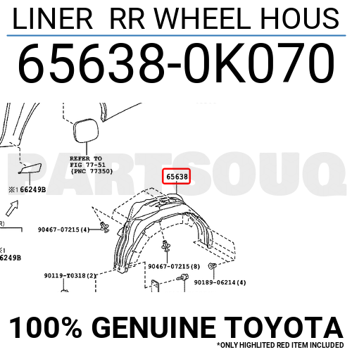 656380K070 Genuine Toyota LINER RR WHEEL HOUS 65638-0K070 | eBay