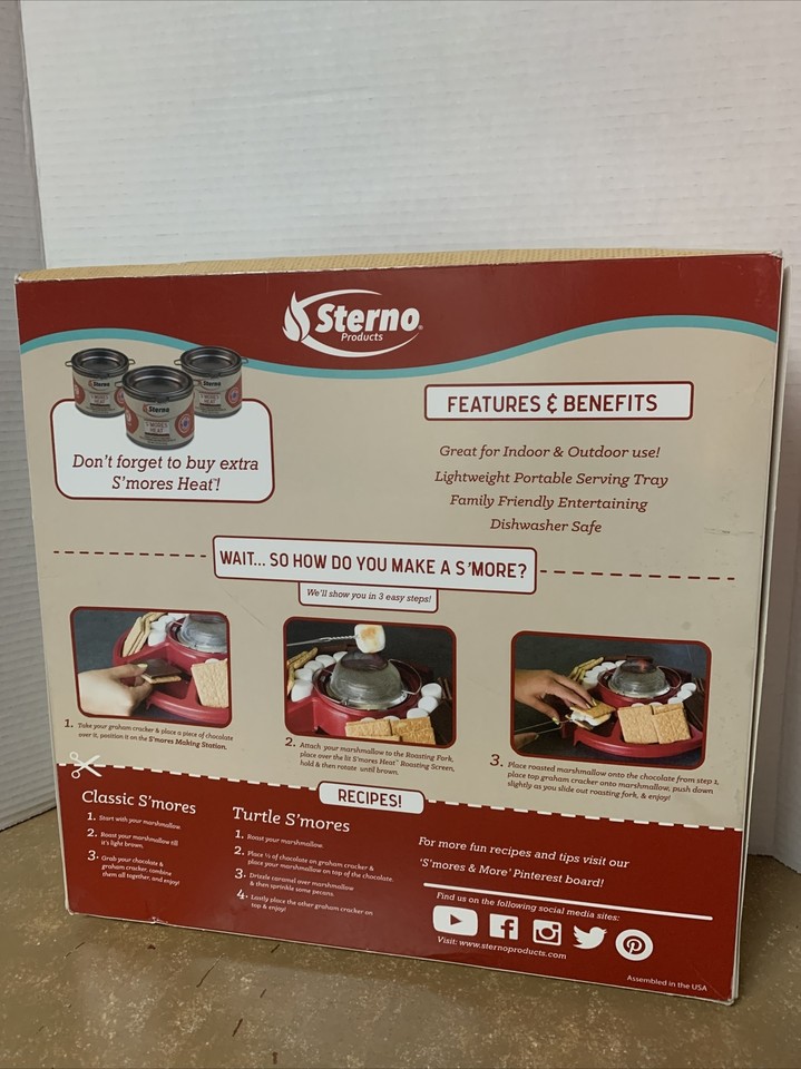 Sterno S'Mores Maker Red Campfire Kit Indoor Outdoor Dishwasher Safe ...