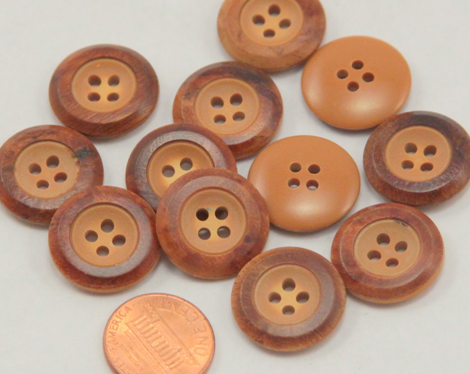 Lot of 12 Light & Reddish Brown Plastic Buttons Just Over 3/4" 20mm ...