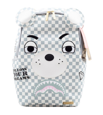 Sprayground Money Bear White Monogram Checkered Backpack Books Bag Ears ...