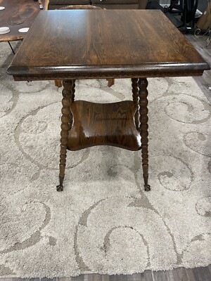 Antique tiger oak parlor side table W/brass and crystal ball feet Nice ...