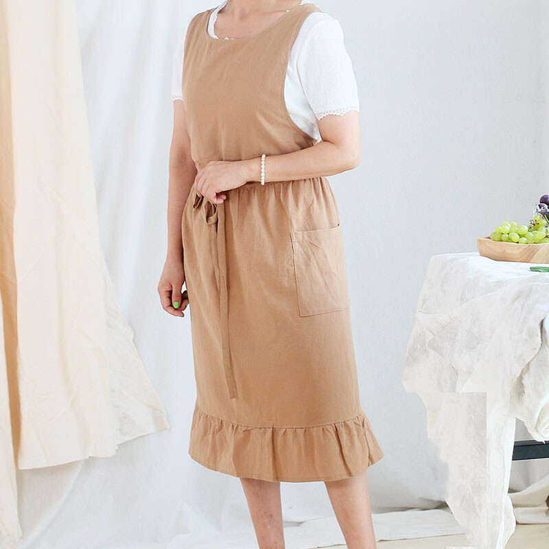 Women Ruffle Cotton Apron with Pockets Cooking Chef Kitchen Florist ...