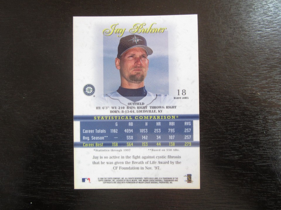 1998 Topps Gold Label Class 1 Black Label # 18 Jay Buhner Card (B60 ...