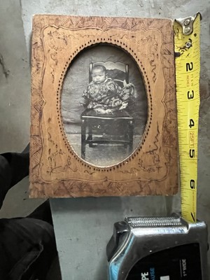 Antique Pyrography Wood Burned Photograph Picture Frame Chinese Baby ...