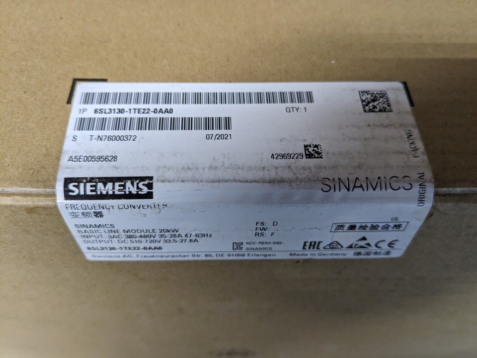 New Siemens Sealed 6SL3130-1TE22-0AA0 Basic Line Module 20kW ** STOCK ...