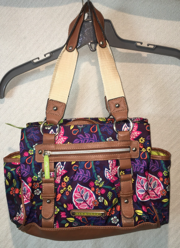 Lily Bloom Purple Multi-Color Floral Landon Triple Section Satchel ...