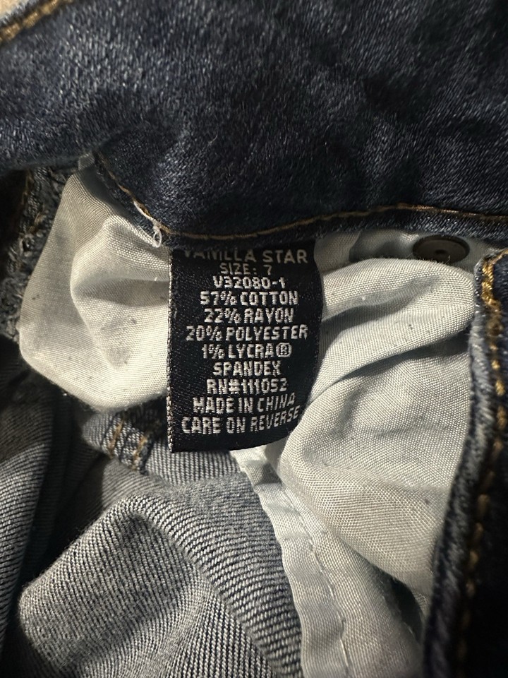 Vanilla Star Distressed Denim Shorts Mid Rise Midi Blue Womens Size 7 ...