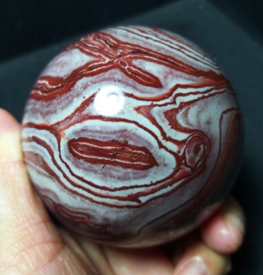 TOP 504G Natural Polished Red Stripes Banded Agate Crystal Sphere Ball ...