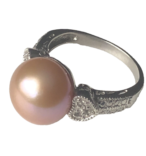 Sterling Silver LUC 925 Signed RING SIZE 6.5 Freshwater Pearl Heart ...