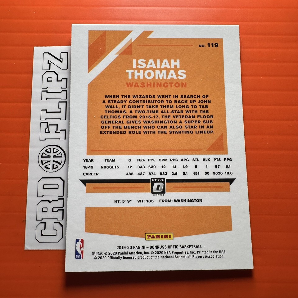 2019-20 Donruss Optic Base #119 Isaiah Thomas - Washington Wizards | eBay