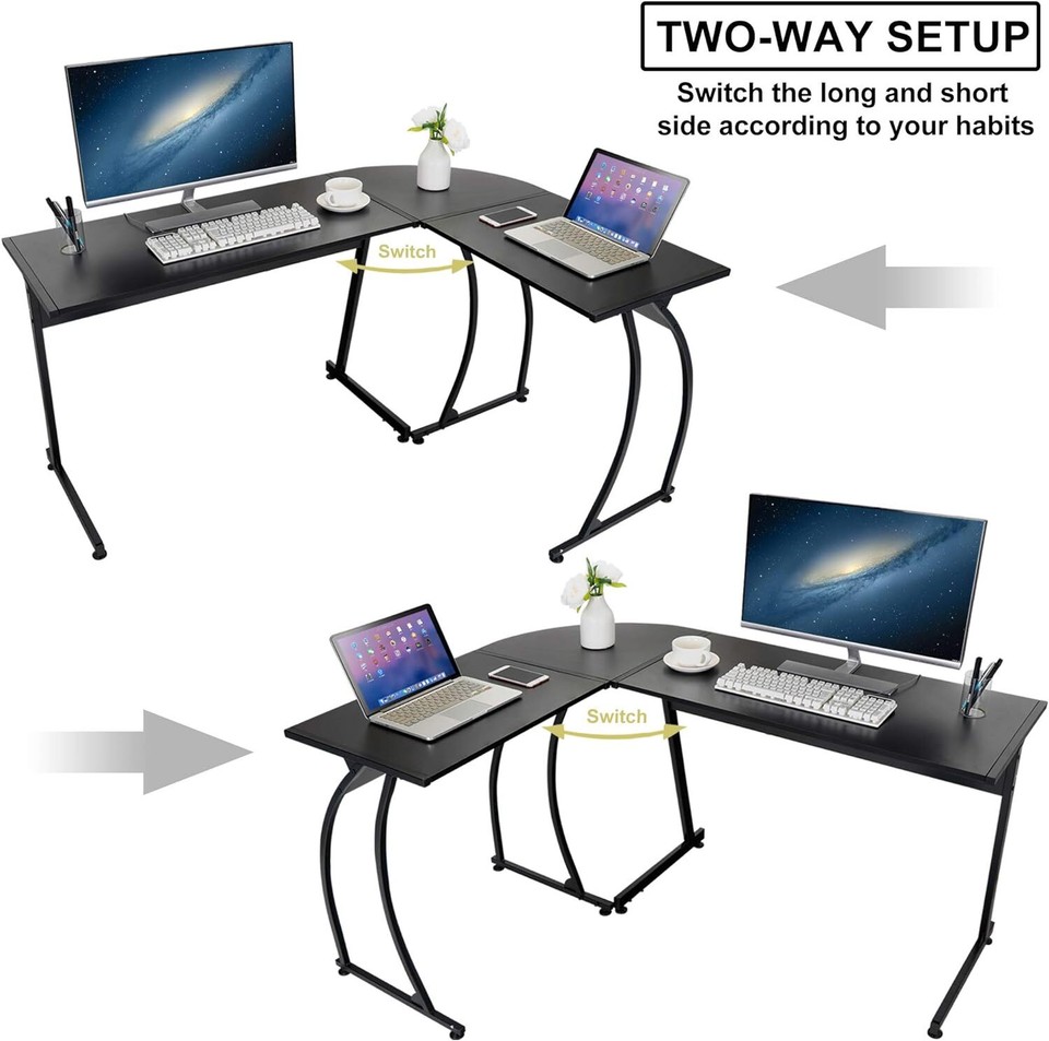 58" Computer Gaming Laptop Table L Shaped Desk Workstation Home Office ...