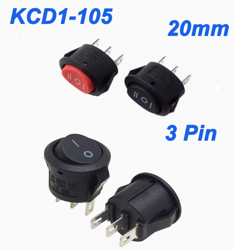 KCD1-105 Round Rocker Switch 3Pin 20mm 2/3 Position Button Rocker Power ...
