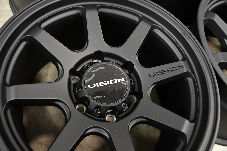 Set 4 16" Vision Off-Road 351 Flow Satin Black Wheels 16x8 8x6.5 Truck ...