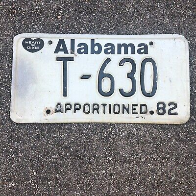 Alabama 1982 White w Black Letters Apportioned License Plate #T-630 | eBay