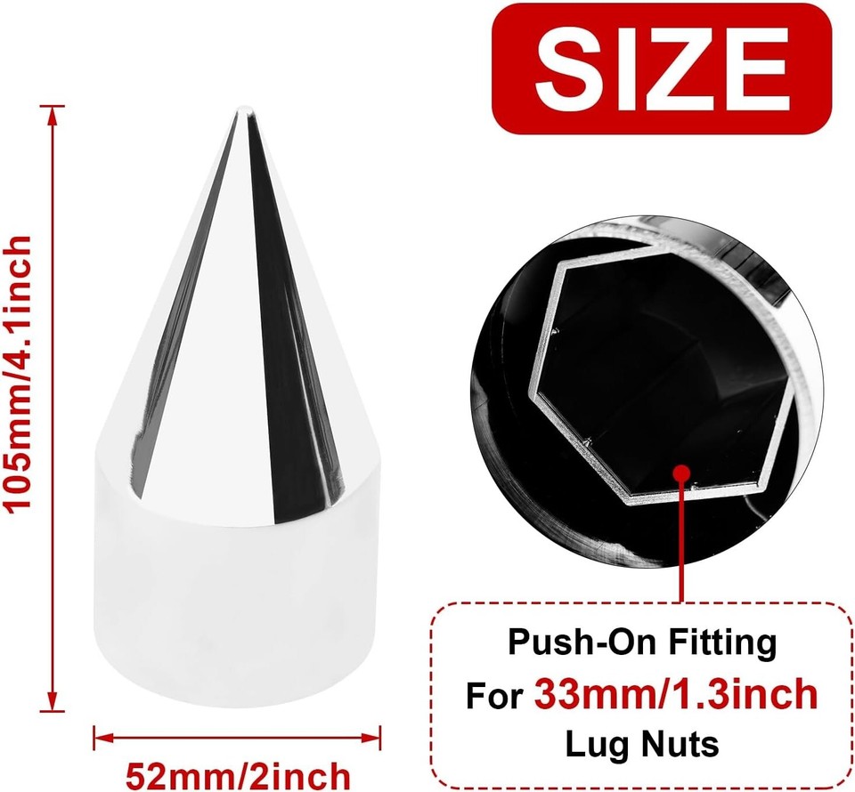 33mm x 4 1/4" Chromed Spike Lug Nuts Covers Push on,ABS Chrome Plastic Caps 40 | eBay