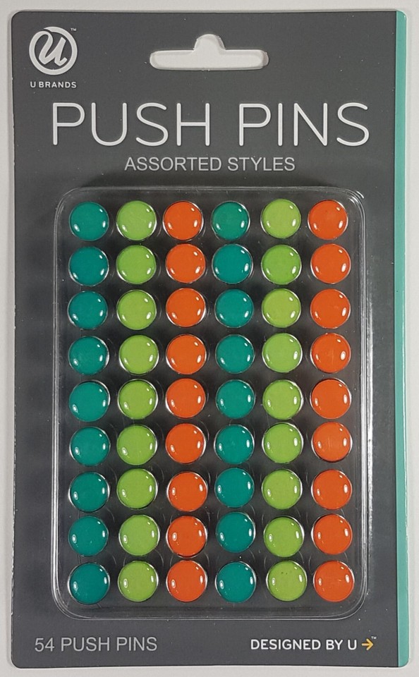 3x Push Pins U Brand Asorted Designs Colors Silver Prongs Funky Cool ...