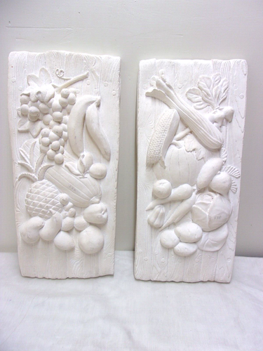 2 Vintage 1960s-1970s Plaster Chalkware Fruit Vegetable Plaques Ready ...