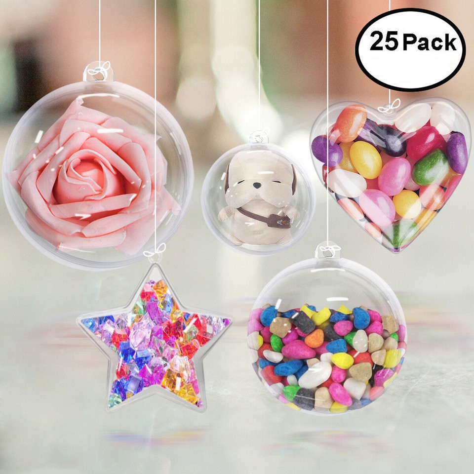25PCS DIY Christmas Balls Ornaments Fillable Clear Hanging Ball Xmas ...