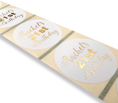 45MM WHITE ROUND PERSONALISED GOLD FOIL 21ST BIRTHDAY PARTY LABELS ...