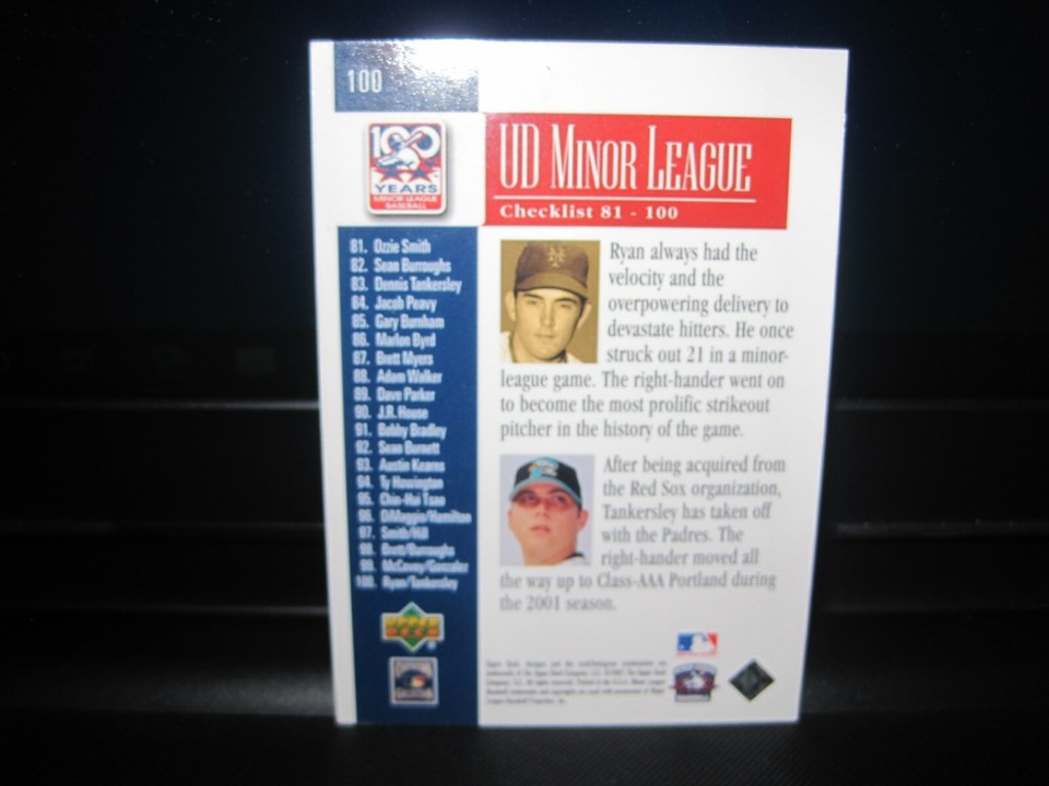2001 ERROR Upper Deck Centennial #100 Nolan Ryan / Tankersley is Josh ...