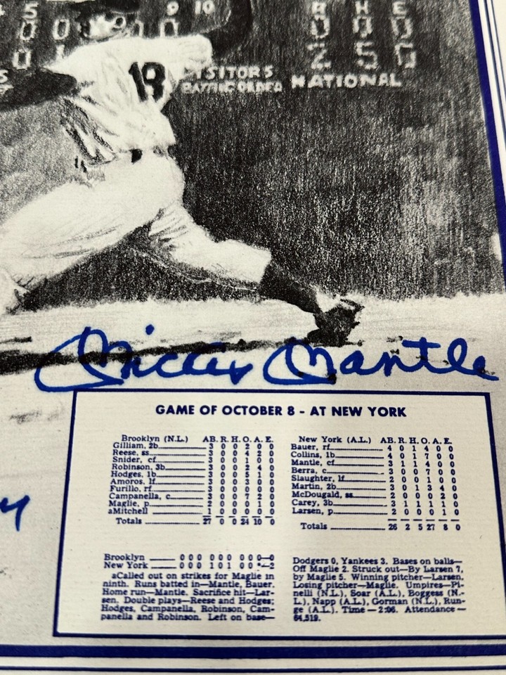 Mickey Mantle Don Larsen Yogi Berra NY Yankees Signed Autograph 11x14 ...